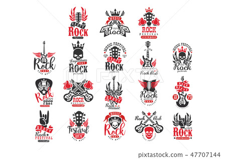Set of vintage rock logos. Original monochrome... - Stock Illustration ...