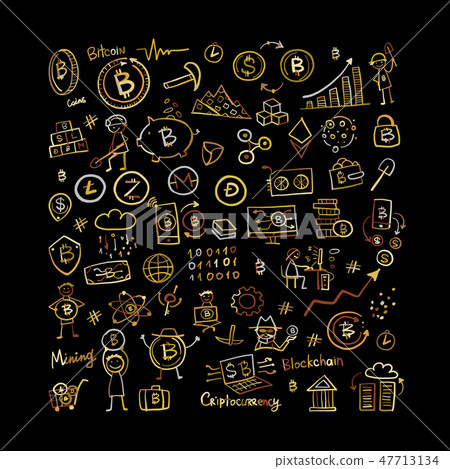 Bitcoin, cryptocurrency and blockchain... - Stock Illustration ...