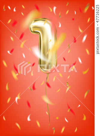 Festive gold balloon zero digit and foil confetti - Stock Illustration ...