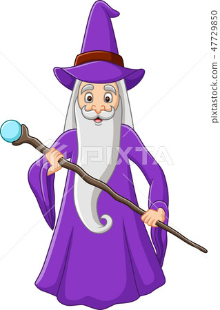 Cartoon old wizard holding magic stick - Stock Illustration [47729850 ...