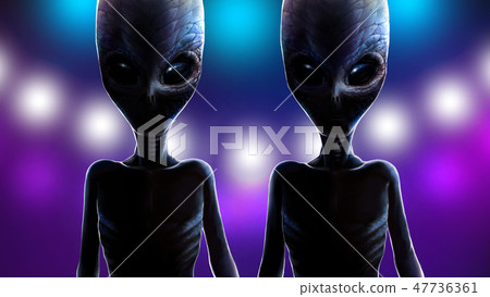 Two alien twins on background of lights spaceship. - Stock Illustration ...