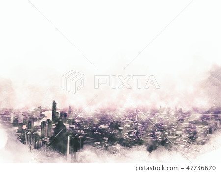 capital city in the sunrise evening on watercolor. - Stock Illustration ...