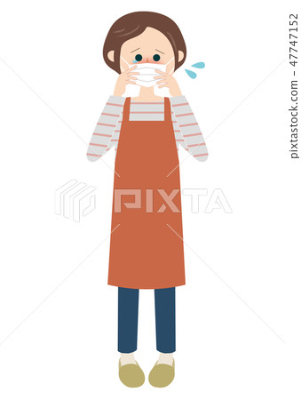 Masked female red apron allergy cold pollen... - Stock Illustration ...