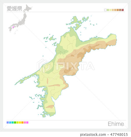 Map of Ehime prefecture (contour line · color... - Stock Illustration ...