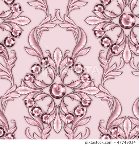 Seamless luxury pink baroque pattern with gems - Stock Illustration [47749034] - PIXTA