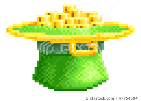St Patricks Day Leprechaun Hat Pixel Art Icon - Stock Illustration ...
