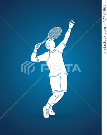 Man tennis player action serve graphic vector. - Stock Illustration ...
