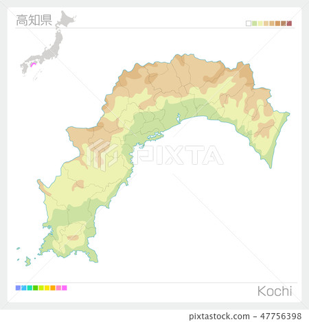 Map of Kochi prefecture (contour line · color... - Stock Illustration ...