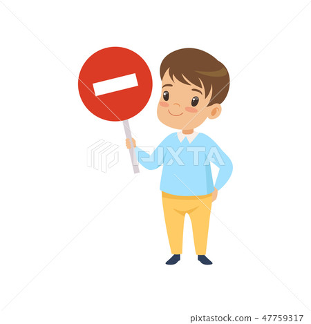 Cute Boy Holding Stop Sign, Traffic Education,... - Stock Illustration ...