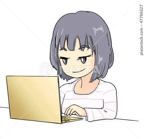 A woman in clothes to operate a personal computer - Stock Illustration ...