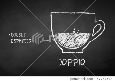 Chalk black and white sketch of Doppio coffee - Stock Illustration ...