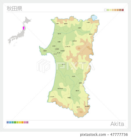 A map of Akita prefecture (contour line · color... - Stock Illustration ...