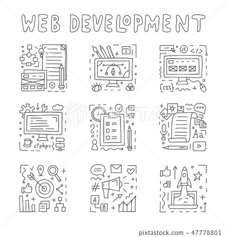 Web development doodle icons - Stock Illustration [47778801] - PIXTA