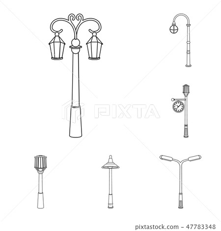 Lamp post outline icons in set collection for... - Stock Illustration ...