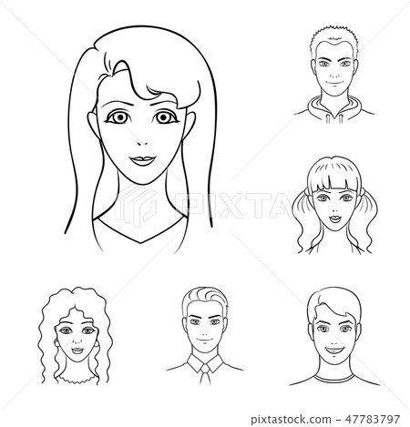 Avatar and face outline icons in set collection... - Stock Illustration ...