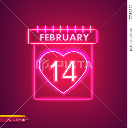 14 february calendar in neon light Valentine day - Stock Illustration ...