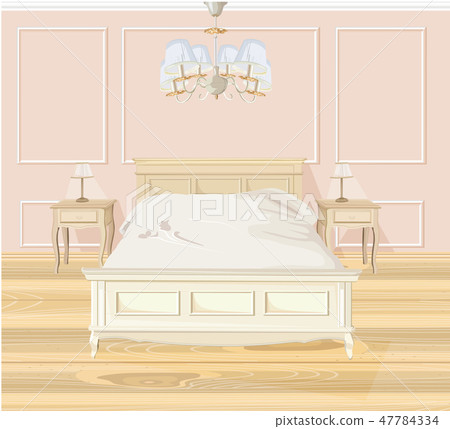 Classic bedroom Vector watercolor. White bed - Stock Illustration ...