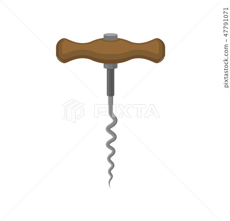 Basic corkscrew with brown wooden handle and... - Stock Illustration ...