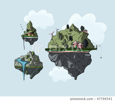 Floating island, 3d, vector. - Stock Illustration [47794541] - PIXTA