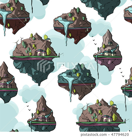 Floating island, 3d, vector. - Stock Illustration [47794620] - PIXTA