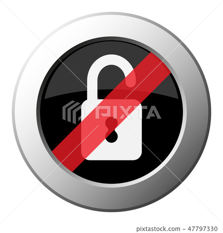 open padlock - ban round metal button, white icon-插圖素材 [47797330] - PIXTA圖庫
