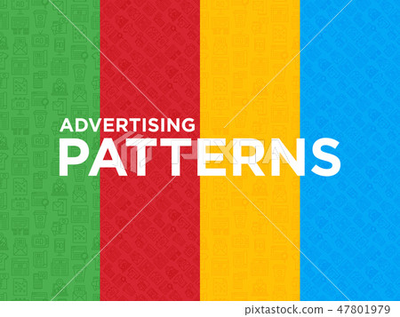 Four different Advertising seamless pattern - Stock Illustration ...