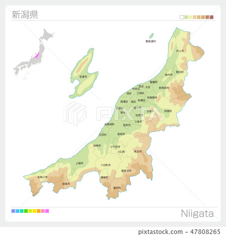 Map of Niigata prefecture (contour line · color... - Stock Illustration ...