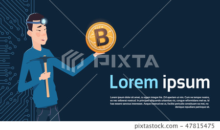 Asian Man Holding Bitcoin Crypto Currency... - Stock Illustration ...