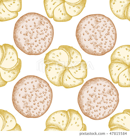 Seamless pattern with hand drawn pastel buns... - Stock Illustration ...