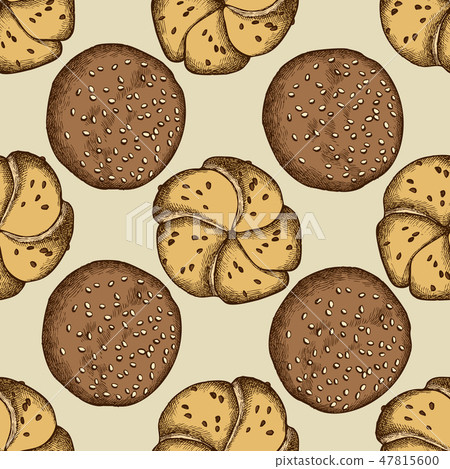 Seamless pattern with hand drawn colored buns... - Stock Illustration ...