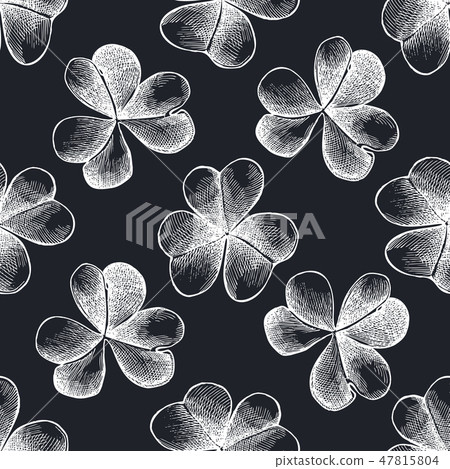 Seamless pattern with hand drawn chalk clover - Stock Illustration ...