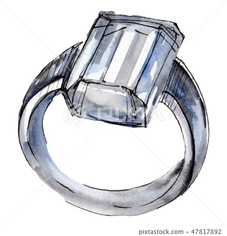 Silver ring with gem sketch glamour... - Stock Illustration [47817892 ...