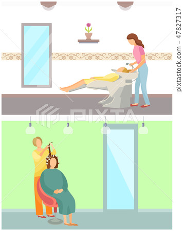 Hair Styling Washing and Haircut Expert Set Vector - Stock Illustration ...