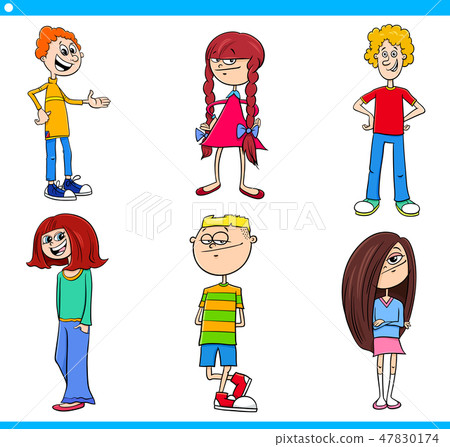 cartoon children and teenager characters set - Stock Illustration ...