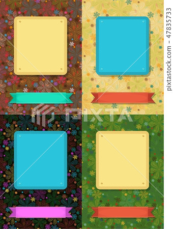 Floral greeting cards with banners for custom text-插圖素材 [47835733 ...
