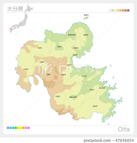 Map of Oita prefecture (contour line · color... - Stock Illustration ...