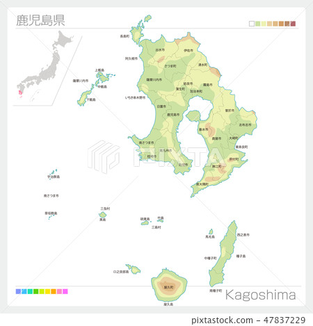 Map of Kagoshima prefecture (contour line ·... - Stock Illustration ...