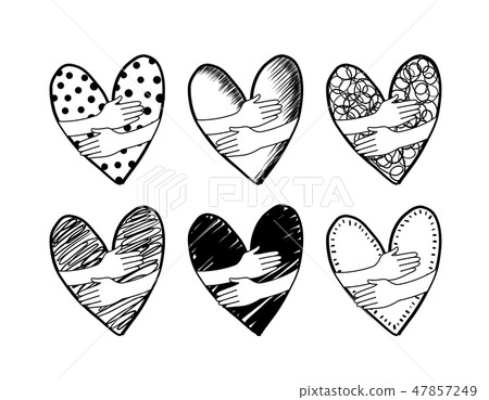 hug hand in heart shape. Hand draw style. - Stock Illustration ...