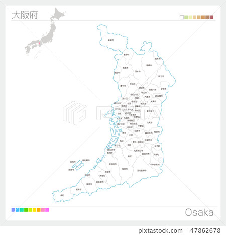 Map of Osaka Prefecture (municipalities and... - Stock Illustration ...