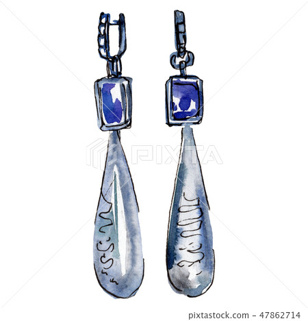 Silver earrings sketch glamour illustration in... - Stock Illustration ...