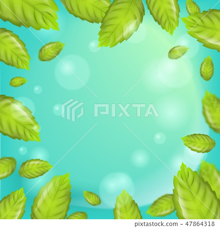 Realistic mint leaves frame on green background 3d - Stock Illustration ...