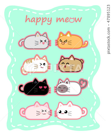 Collection of round cat cartoon character design. - Stock Illustration ...