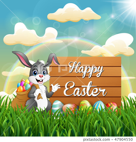 Cartoon Easter Bunny with a sack of Easter eggs - Stock Illustration ...