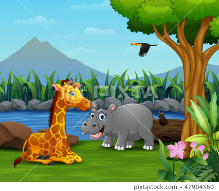 Happy wild animal playing on the nature - Stock Illustration [47904560 ...