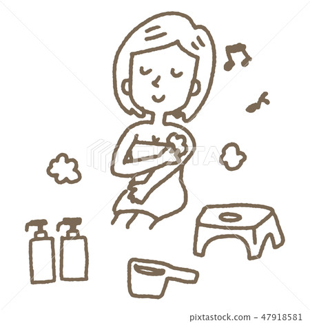 Woman washing body [Line drawing · series] - Stock Illustration ...