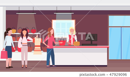 women customers standing line queue to cash... - Stock Illustration ...