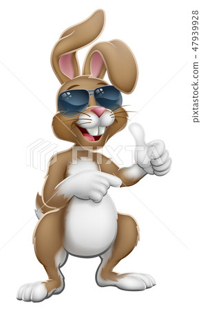Easter Bunny Cool Rabbit Thumbs Up and Pointing - Stock Illustration ...