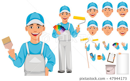 Painter man. Decorator cartoon character - Stock Illustration [47944173 ...