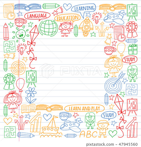 Vector set of learning English language,... - Stock Illustration ...
