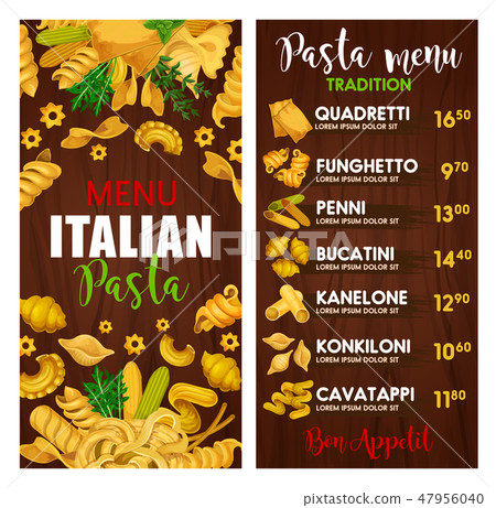 Pasta menu, Italian cuisine meals - Stock Illustration [47956040] - PIXTA